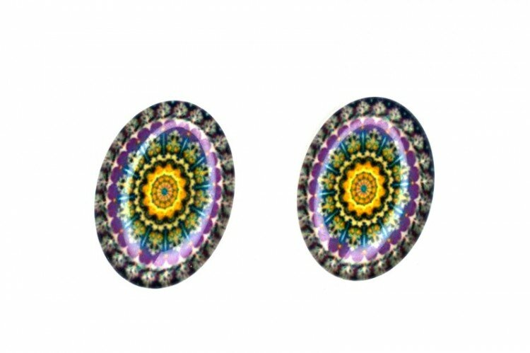 Кабошон стеклянный овальный с принтом Мозаика 25х18х5мм, цвет разноцветный, 2001-024, 1шт