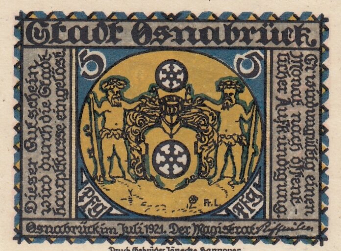 Германия (Веймарская Республика) Оснабрюк 5 пфеннигов 1921 г. (4)