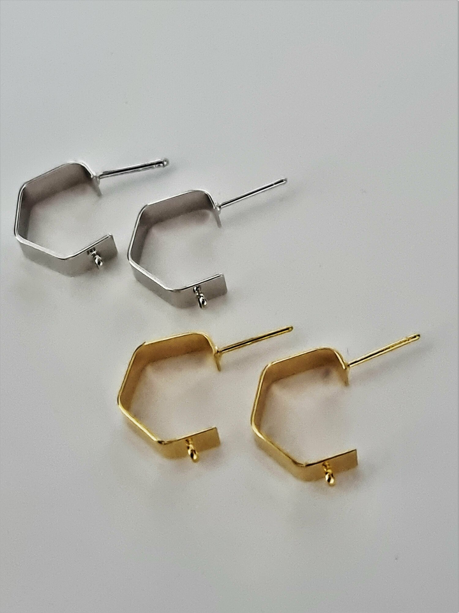 Швензы-Пусеты "Геометрия". Родий и Золото. 4шт.