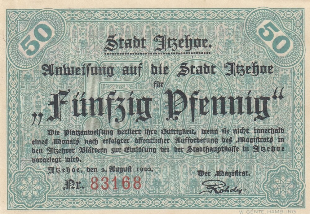 Германия (Веймарская Республика) Итцехо 50 пфеннигов 1920 г. (2)