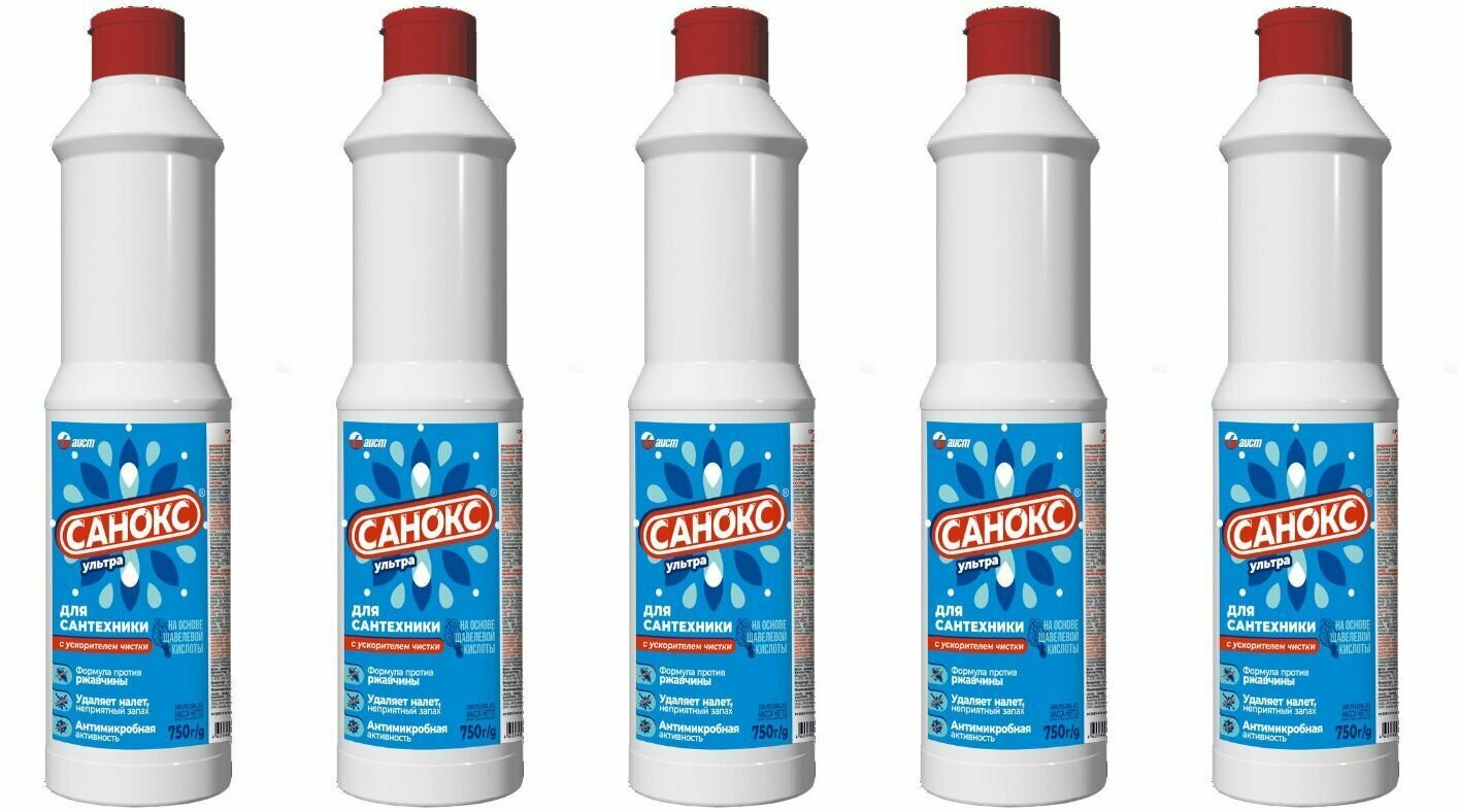 Средство для чистки сантехнических изделий, Санок, ультра, 750 мл, 5 шт