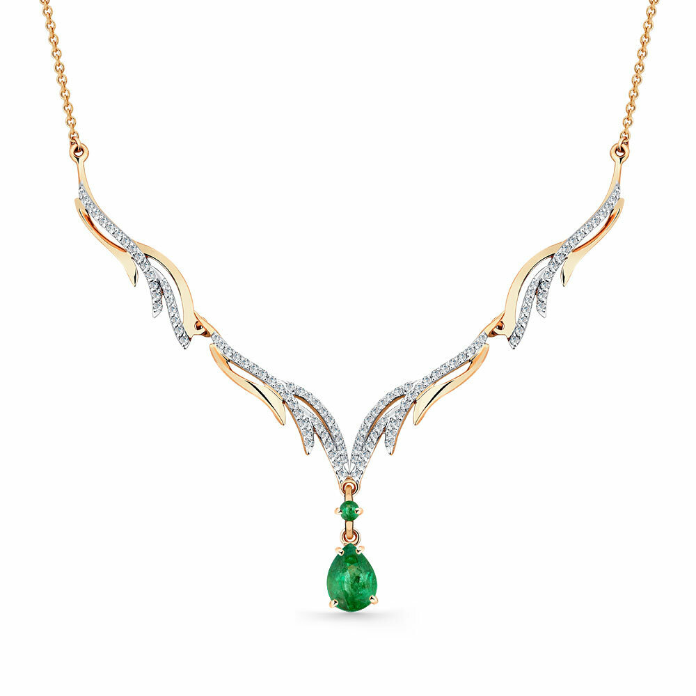 Колье, красное золото, 585 проба, бриллиант, изумруд