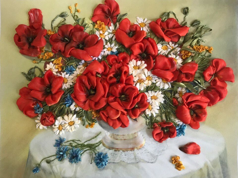 Набор для вышивания Многоцветница #МЛ(н) 3018 Полевой букет, Вышивка лентами, 25 х 33 см