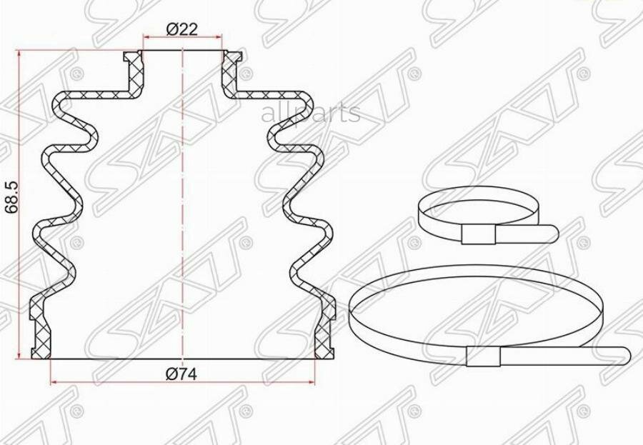 SAT C-1045 Пыльник шруса (2 хомута. резина)