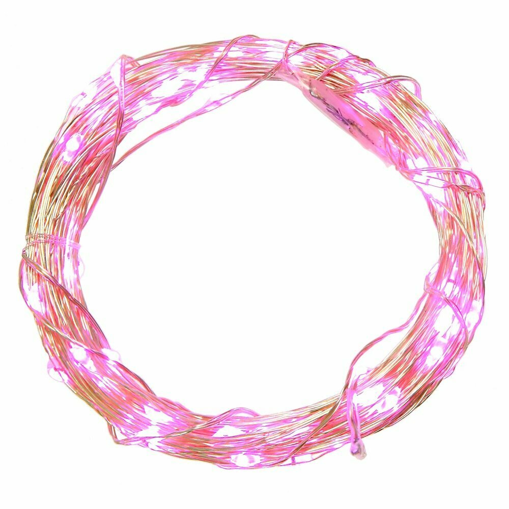 Электрогирлянда (20 фиолетовых светодиодов, 1 режим свечения, серебристый шнур, 1*), 2 м, на ба KSM-703405