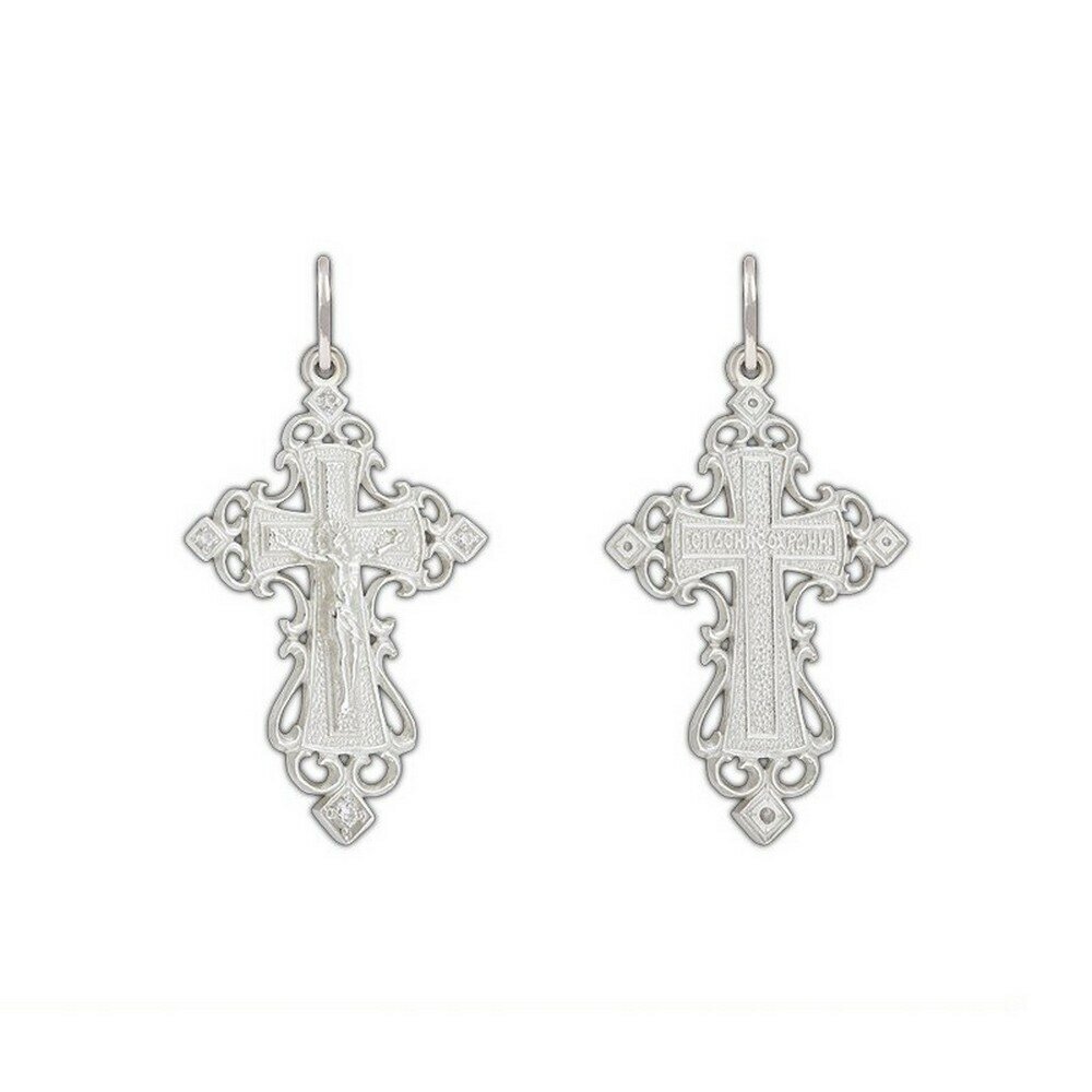 Крестик, серебро, 925 проба, фианит