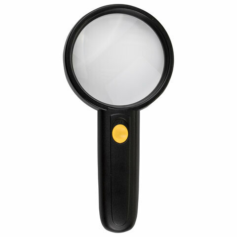 Лупа просмотровая BRAUBERG, С подсветкой, диаметр 75 мм, увеличение 3, корпус черный, 454130
