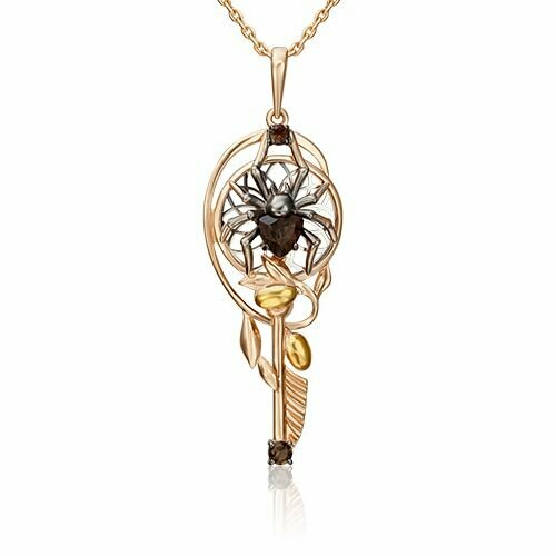 Подвеска, комбинированное золото, 585 проба, родирование, раухтопаз