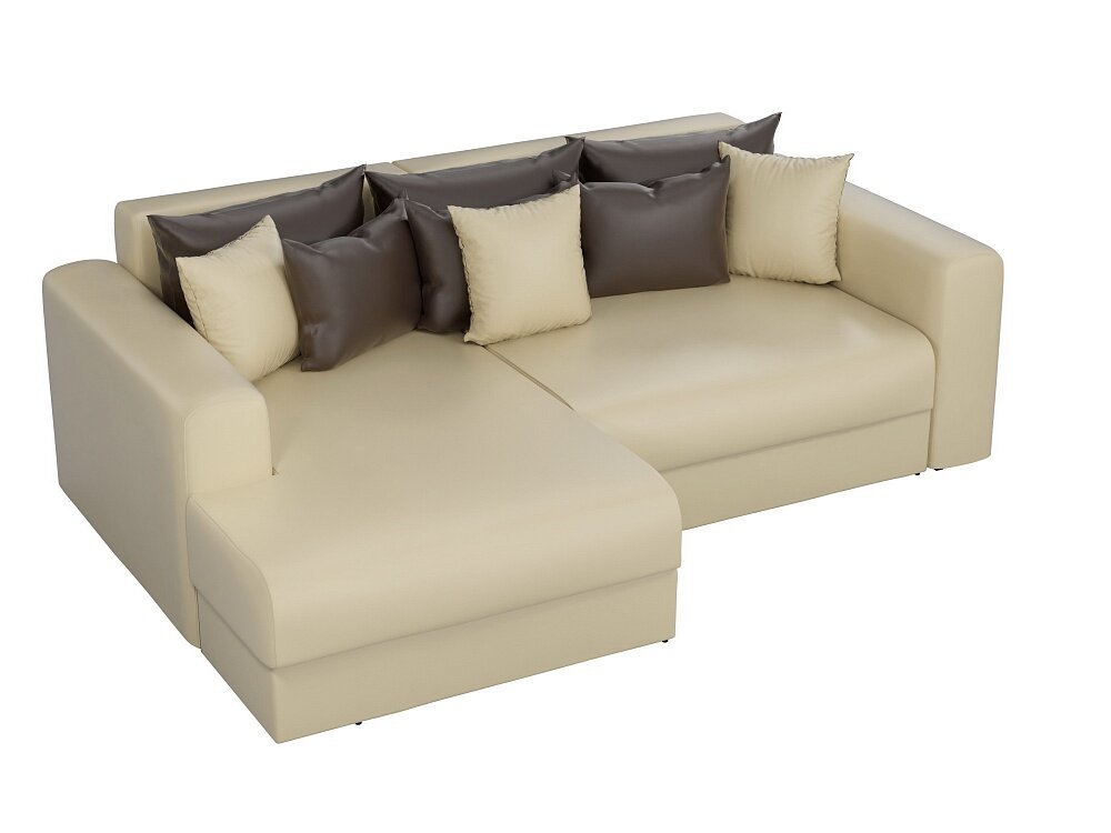 Угловой диван Мэдисон Бежевый Экокожа, еврокнижка, 250х160х77 см, с ящиком для белья