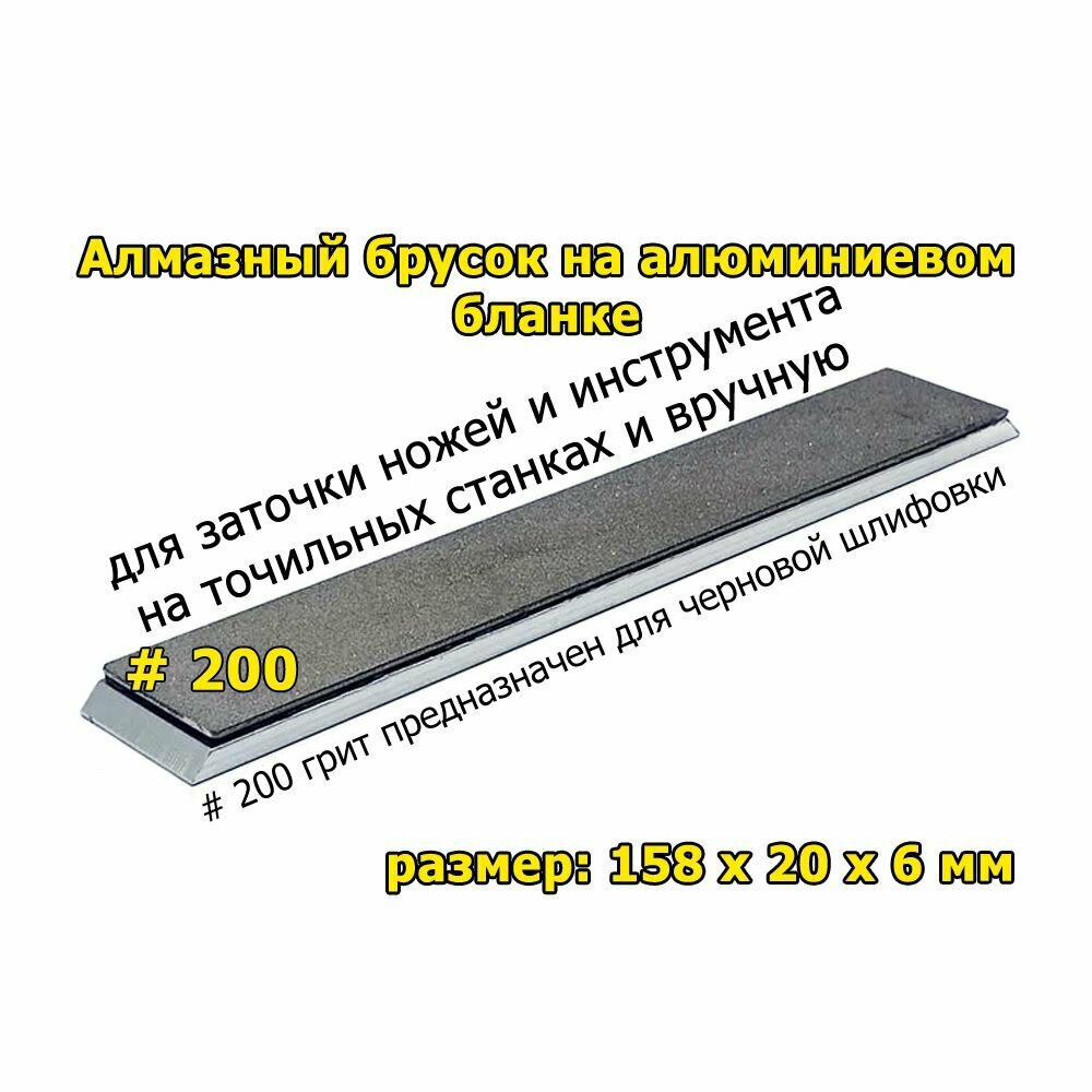 Алмазный брусок 200 грит на алюминиевом бланке шириной 20 мм для точилок