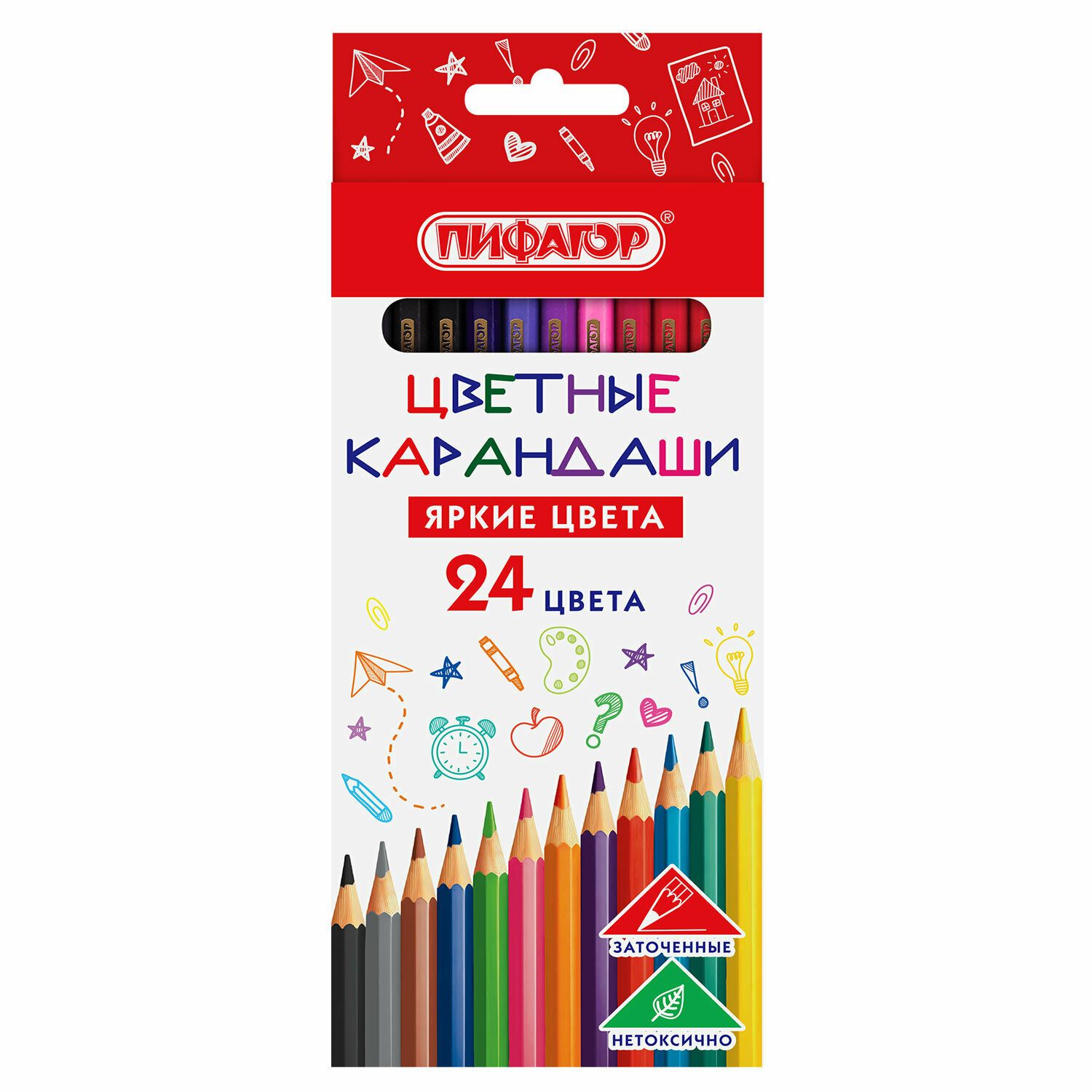 Карандаши цветные пифагор ЭКО "классик", 24 цвета, шестигранные, комплект из 6 шт, 182050