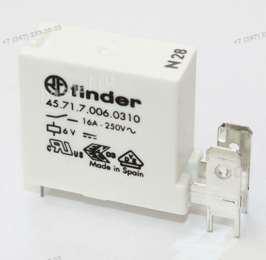 RELAY 457170060310, Реле, 45, FINDER, (упр:6В/DC, комм: 16A/250В/АC, 1NO, AgCdO, R-coil:100 Ом)