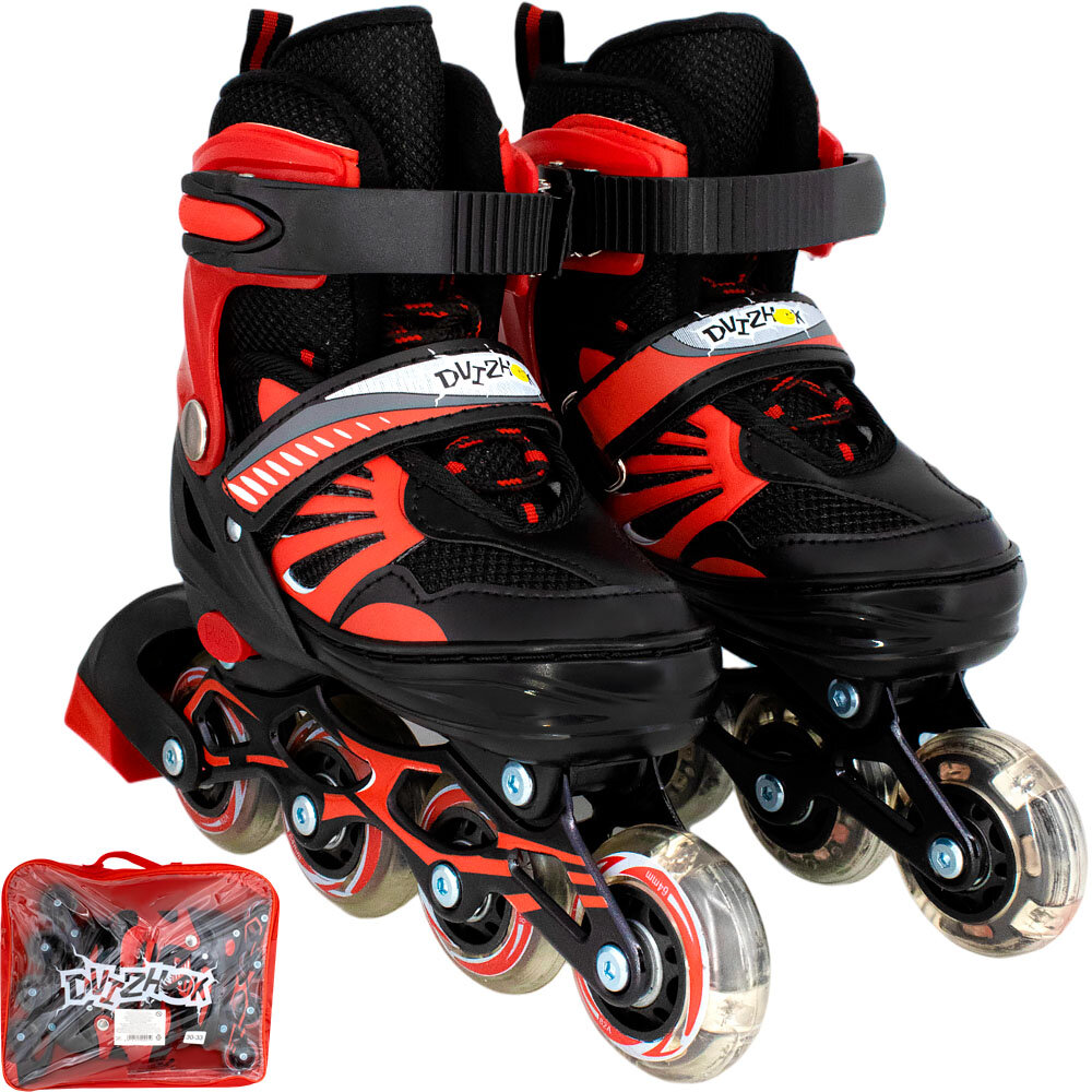 Детские ролики Dvizhok размер 30-33, раздвижные, PVC, 1 колесо со светом, черно-красные (141V-221)