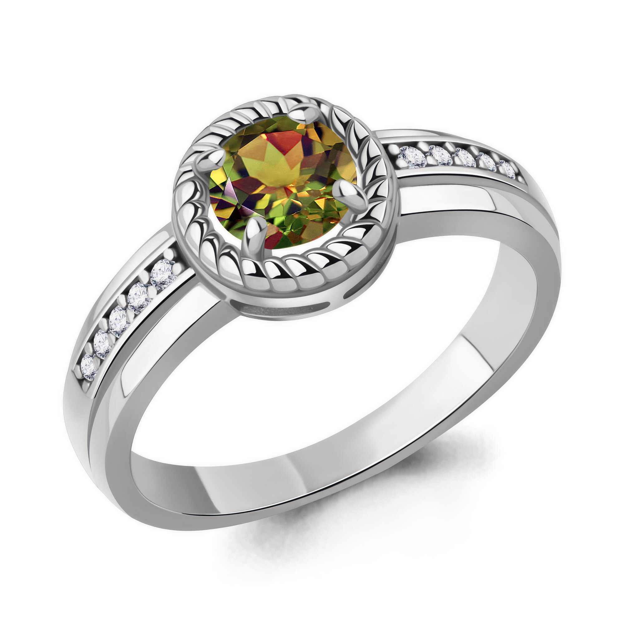 Кольцо, серебро, 925 проба, родирование, фианит, султанит