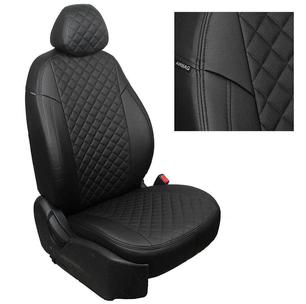 Чехлы Автопилот для LADA Largus I (2 мест перед) рестайлинг с 21 по 2023 г. Экокожа, ромб, черный, черный.