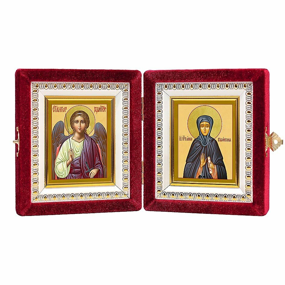 Складень именной "Преподобная Анна Вифинская (Евфимиан) - Ангел Хранитель", размер ликов 6*7,5 см