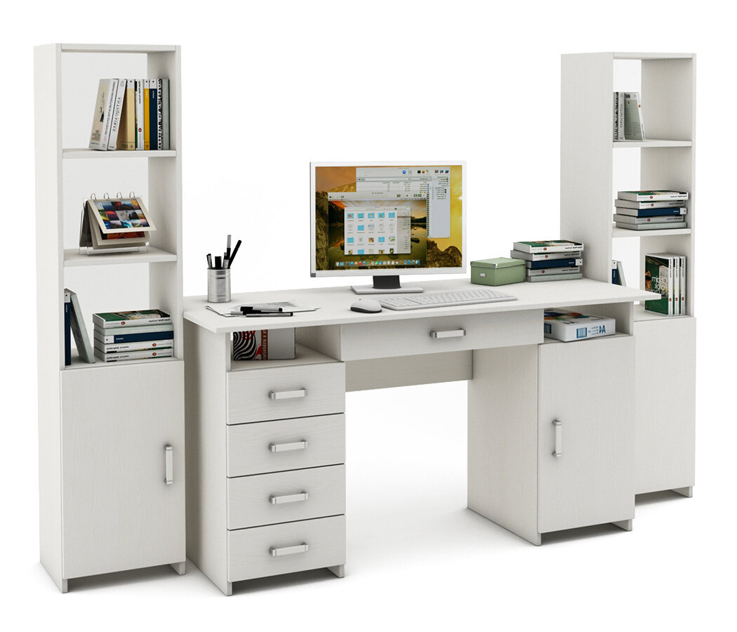 Стол письменный для школьника "Лайт (Ньюкасл) 8Я", письменный стол и стеллажи, ЛДСП, 213,4х149,2х60 см