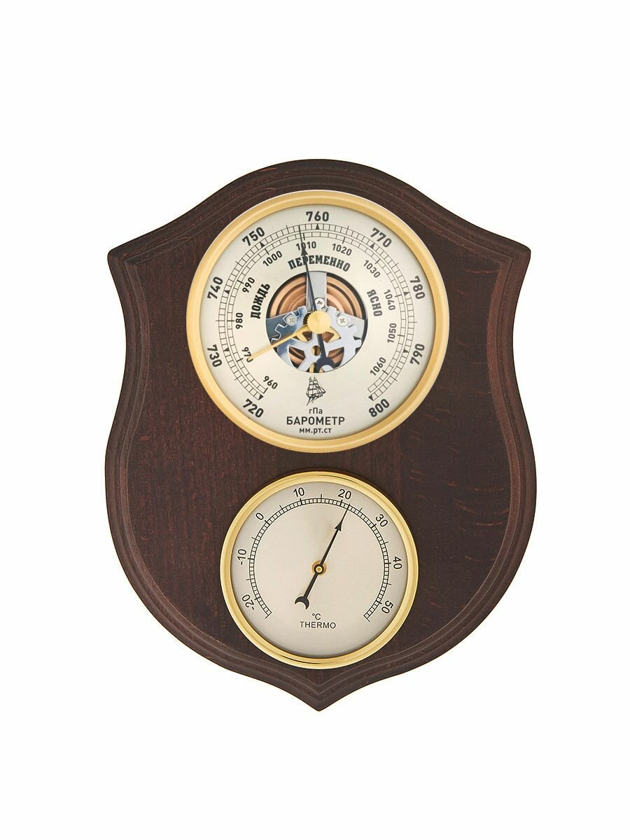 Барометр настенный БМ92172-ТБ-В механический , с термометром. Натуральное дерево.