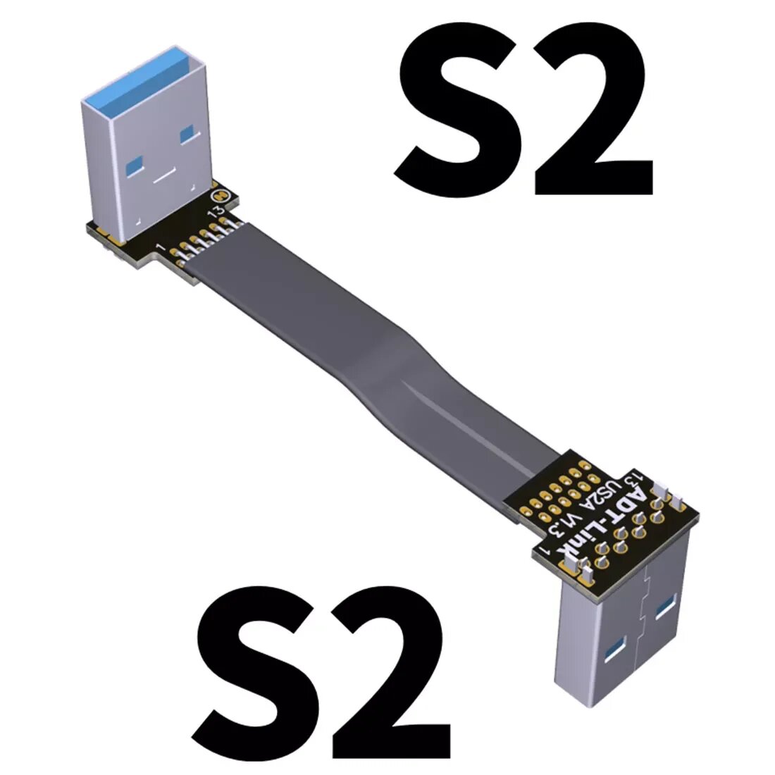 Плоский USB 3.0 кабель 10cm, S2A-S2B