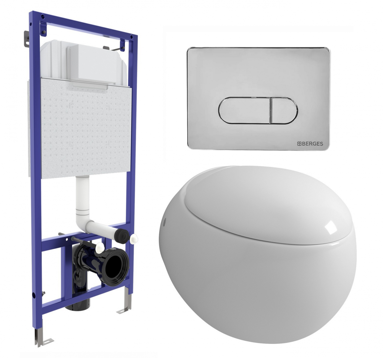 Комплект 3 в 1 инсталляция Berges Wasserhaus Novum 040233 + Унитаз подвесной Grossman GR-4442 + кнопка хром