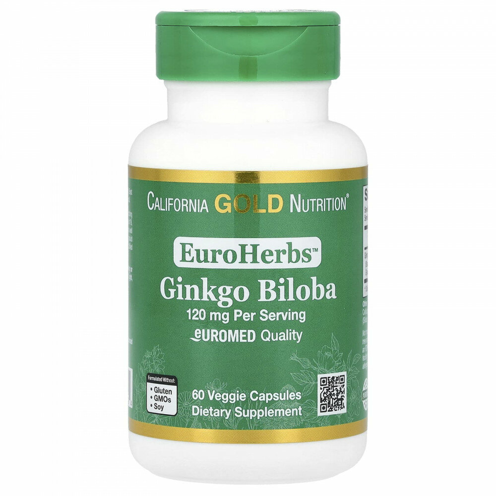 California Gold Nutrition, EuroHerbs™, экстракт гинкго билоба, качество Euromed, 120 мг, 60 растительных капсул