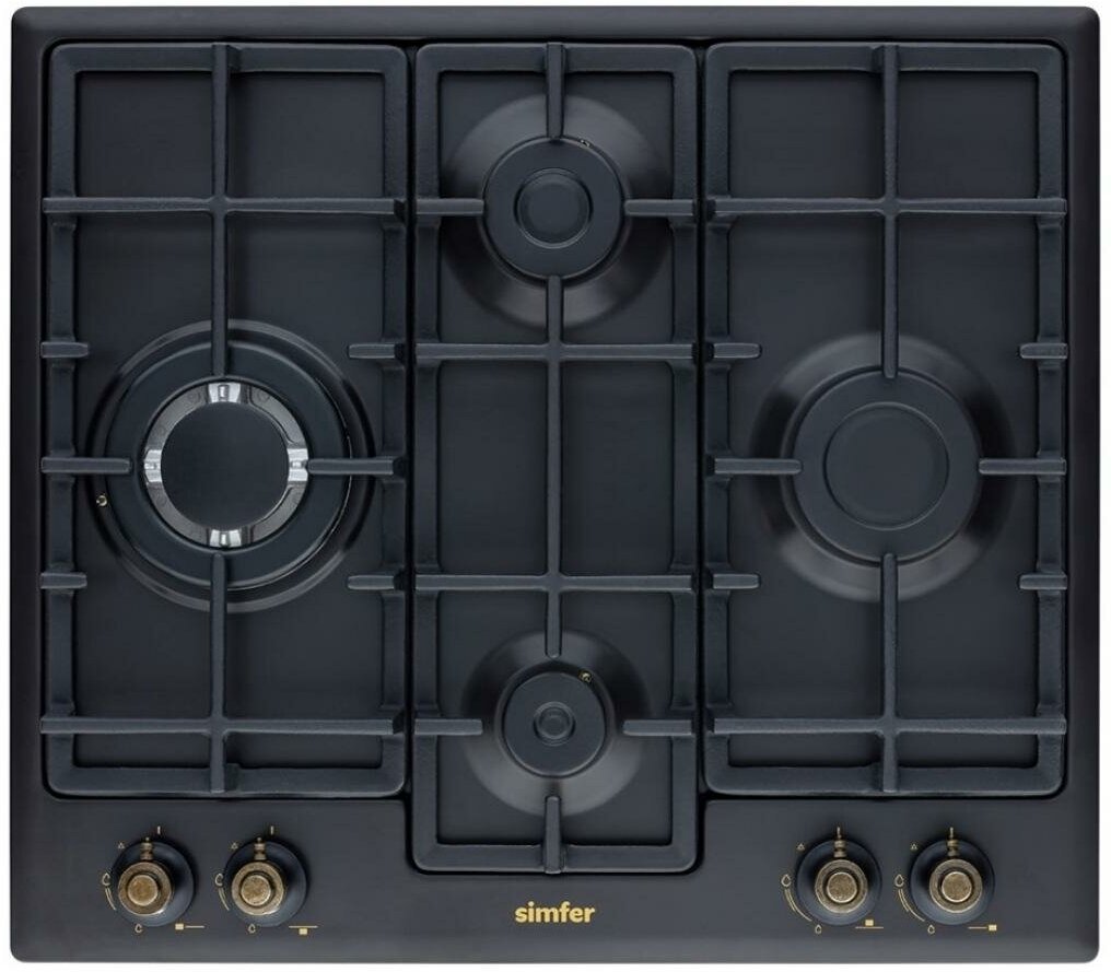 Варочная панель газовая Simfer 60см, газ-контроль, электроподжиг, WOK-конфорка, чугунные решетки, 5 ЛЕТ гарантия, турция