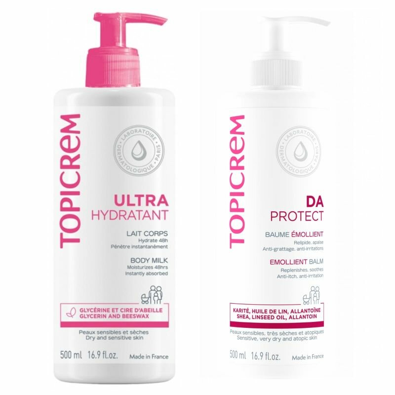 Топикрем набор Ультра-увлажняющее молочко для тела, 500 мл + Бальзам липидовосстанавливающий АД, 500 мл / TOPICREM