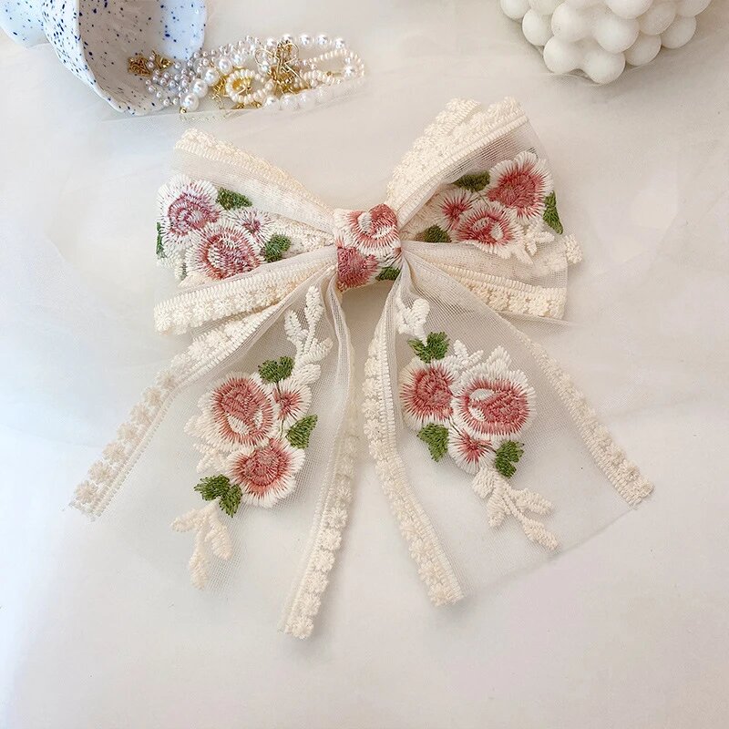 Новинка заколка для волос с вышивкой и бантом кружевная заколка для волос милая задняя часть головы заколка с утконосом модные аксессуары для волос для девочек и женщин