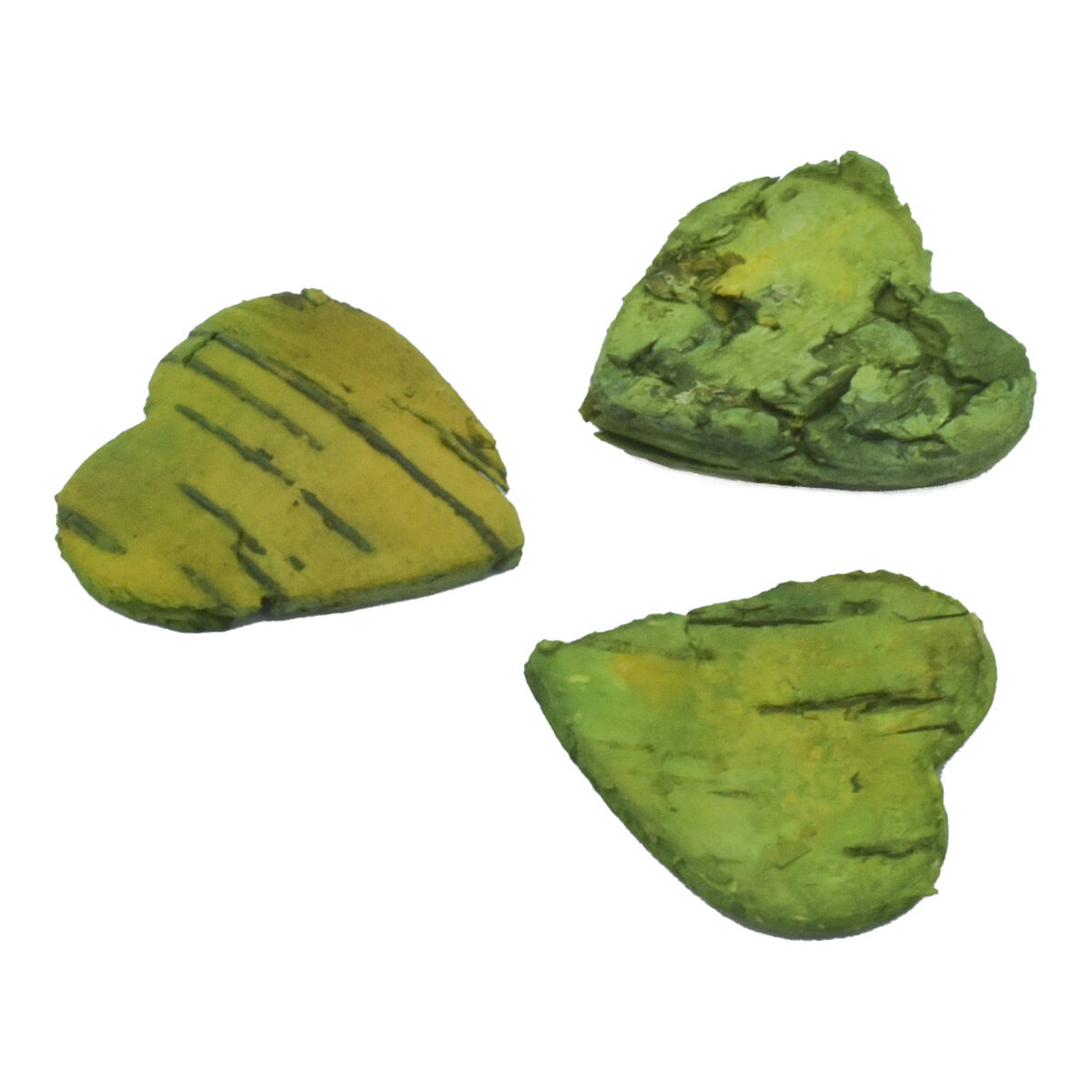 YW205 Декоративные элементы из коры дерева 'Сердечки', 3см, 30шт/уп (зеленый)