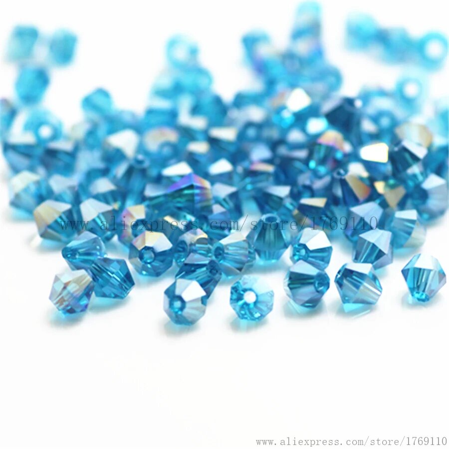 Стеклянные биконусы green blue ab, 3 мм, 100 шт