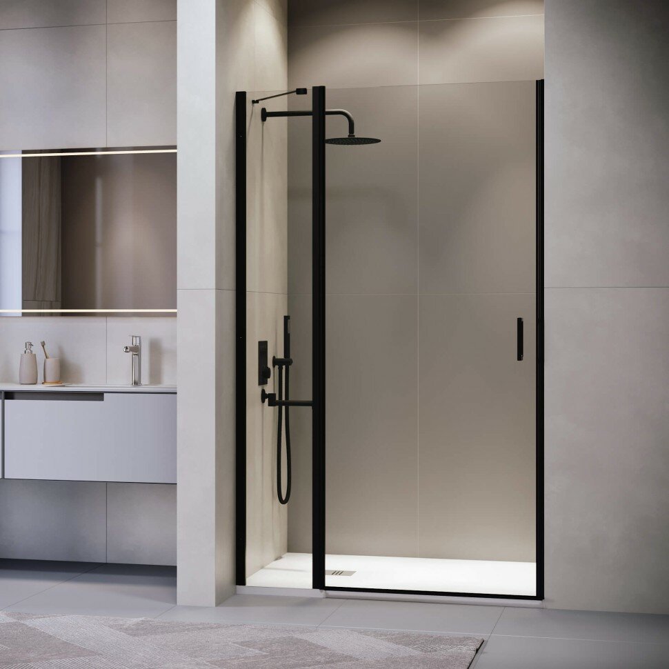 Душевая дверь RGW Leipzig, распашная, прозрачная, черная, ширина 130 см