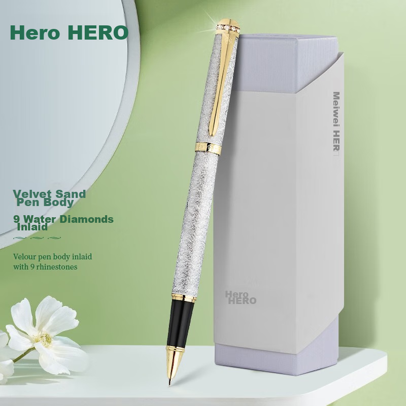 HERO Fountain Pen 1520, White Velvet Sand Colorful Fine Nib, Iridium Gold Fountain Pen for Men And Women, Calligraphy Pen, Ink Pen, Office Signature Pen