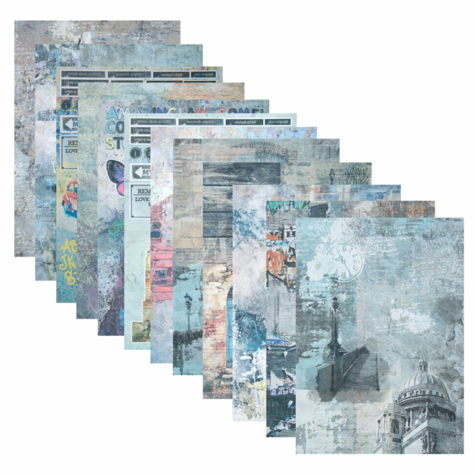 Бумага для скрапбукинга 15х21 см "Текстуры", двусторонняя,12 листов, 240 г/м2, остров сокровищ, 665443, 665443