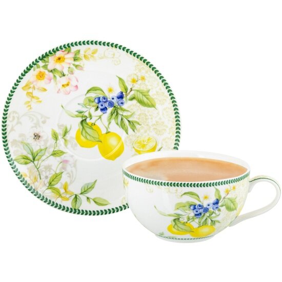 Чашка Elan Gallery Еlan Gallery "Лимоны" для капучино с блюдцем, 350 мл.