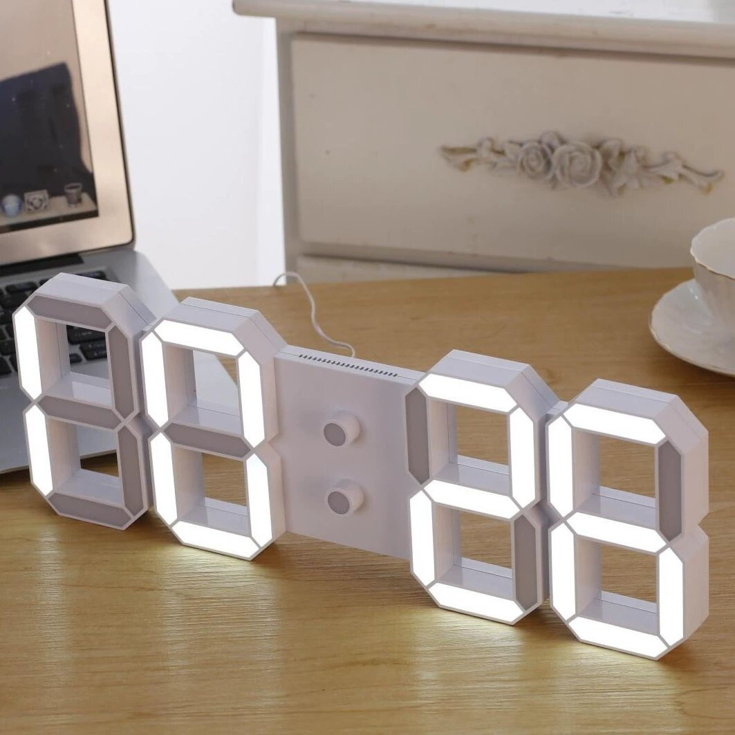 3D Стерео Календарь с Подсветкой, Белый Свет, Белый Корпус, 4-битный WiFi - Настольные Электронные Часы