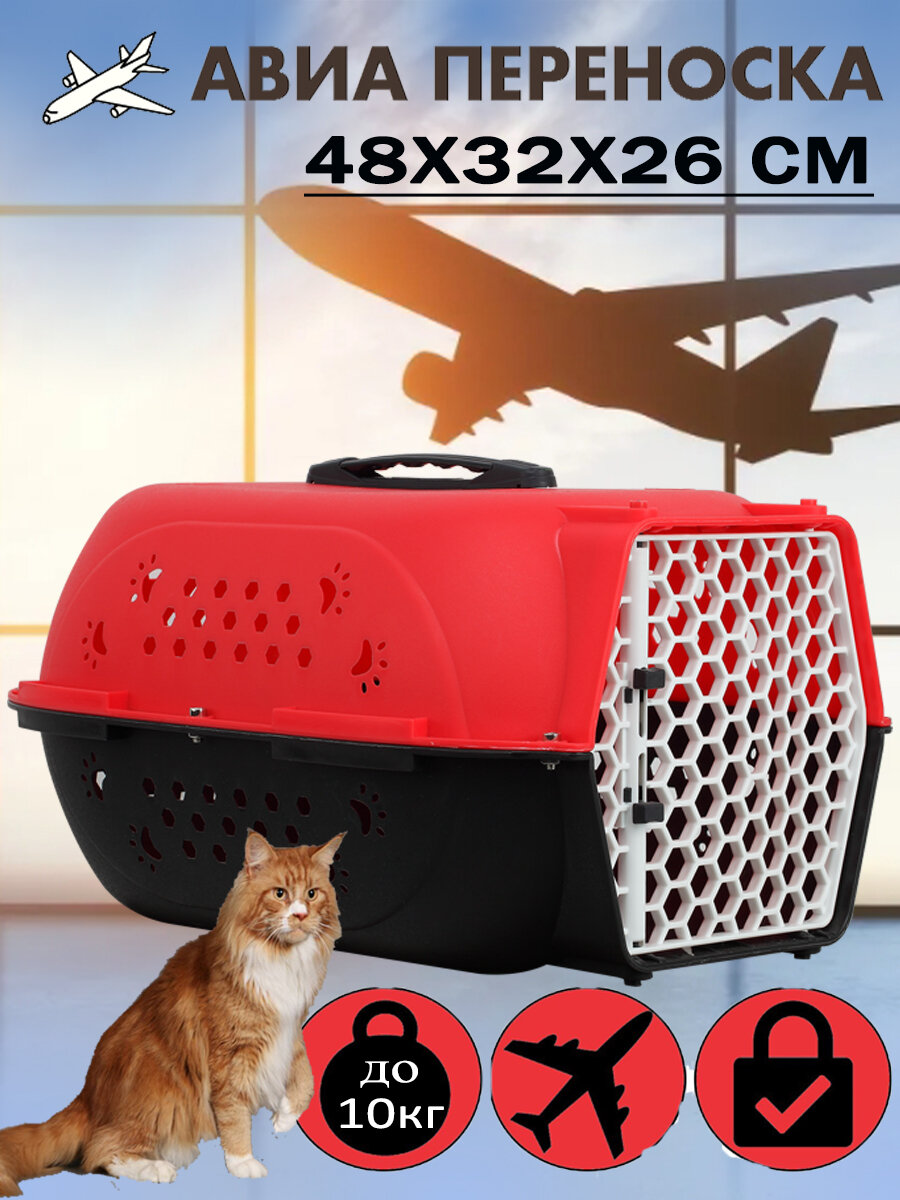 Авиа переноска для домашних животных "Чистый котик" 48х32х26 см, красный