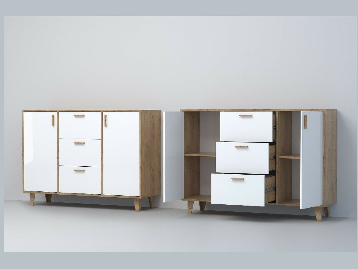 Комод К-2 НГ, в скандинавском стиле, Глянец Белый/Крафт золотой