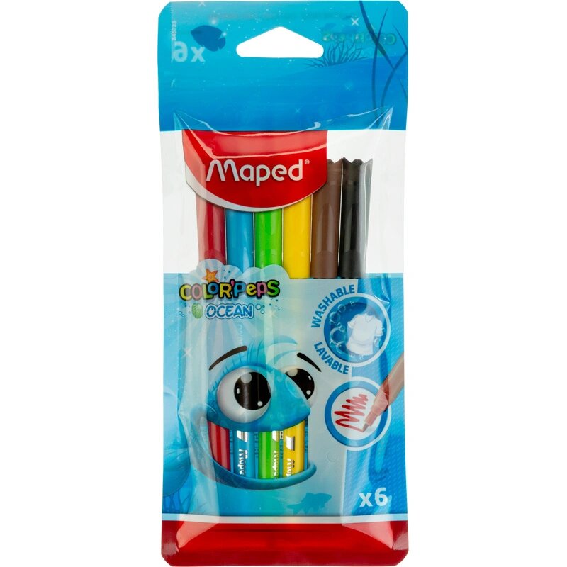 Фломастеры Maped COLOR'PEPS OCEAN, супер-смываемые,6цв/наб,845723