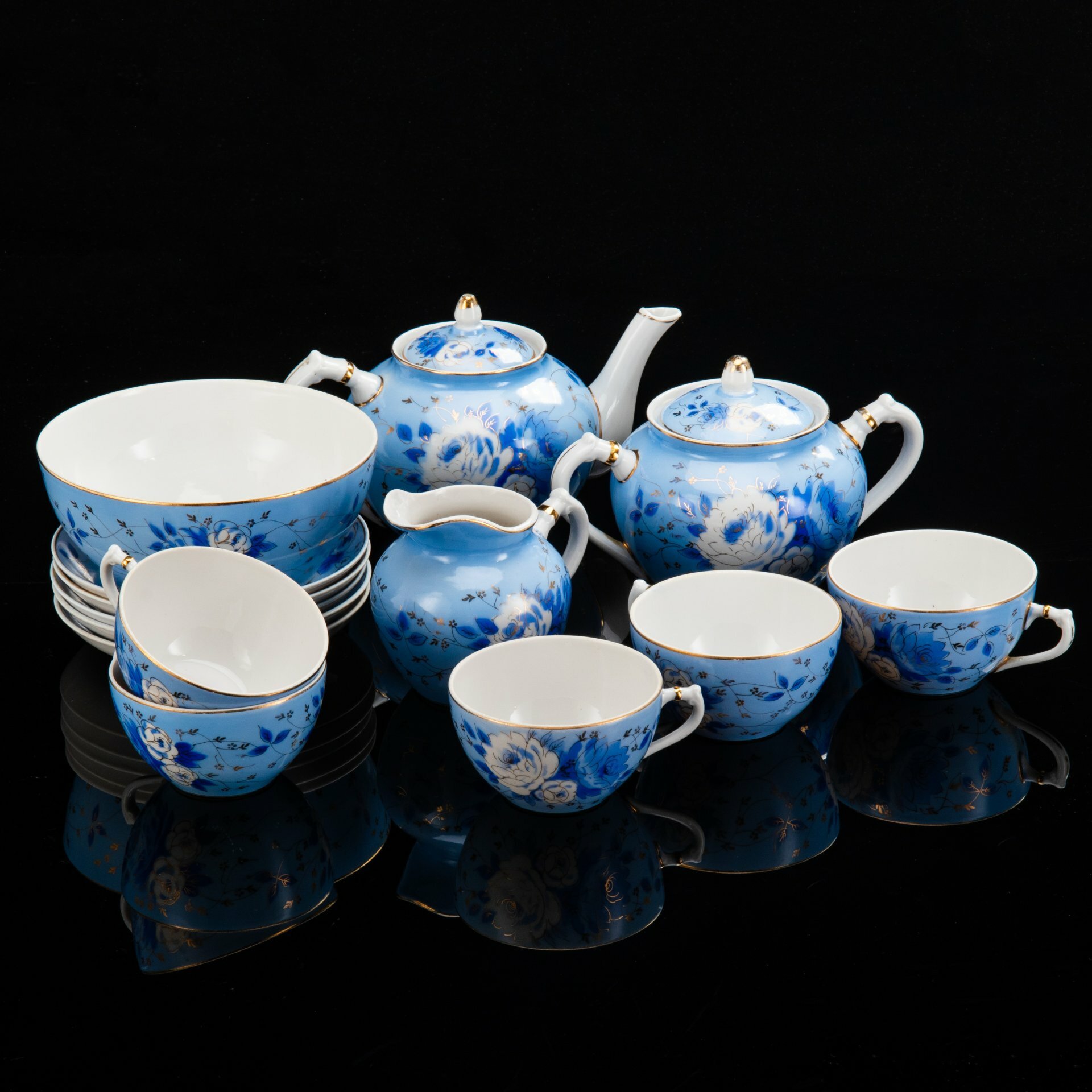 Сервиз чайный "Голубой пион", форма "Киевская", на 5 персон (14 предметов), фарфор