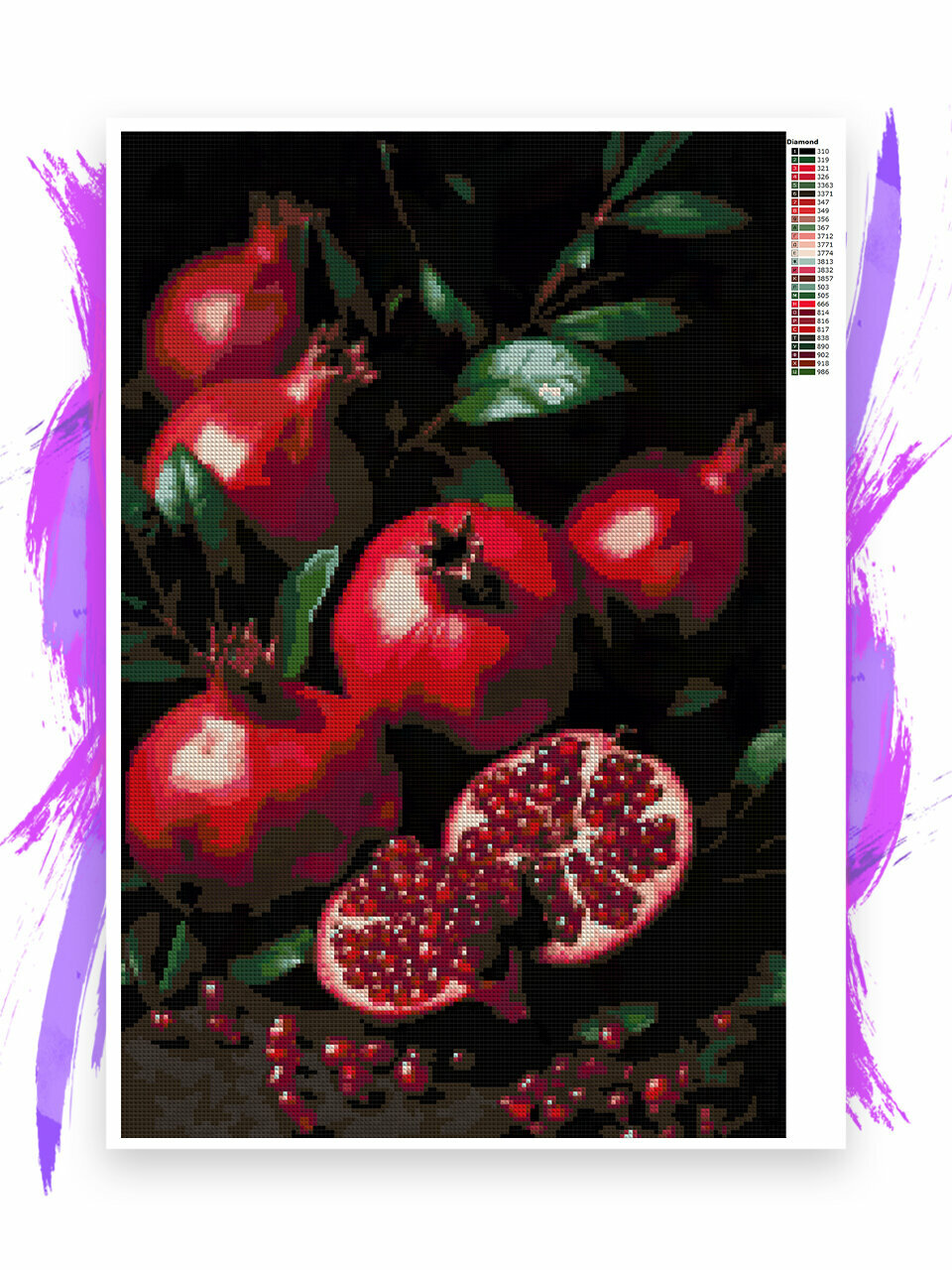 Алмазная мозаика без подрамника - вышивка Гранаты 40 х 60 см