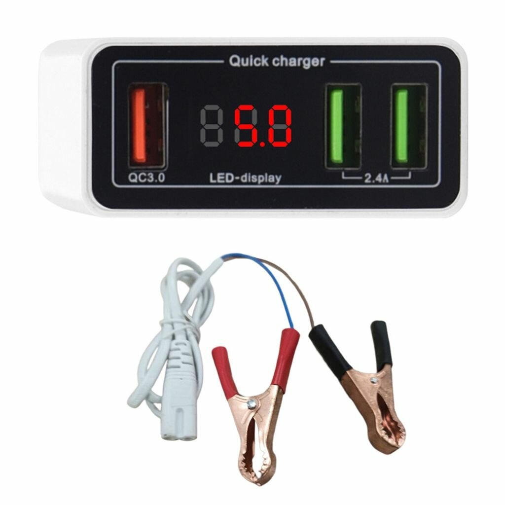 Конвертер Зажим для аккумулятора 12 В-36 В QC3.0 USB-адаптер зарядного устройства 3 порта Автоматическая шунтирующая зарядка с вольтметром