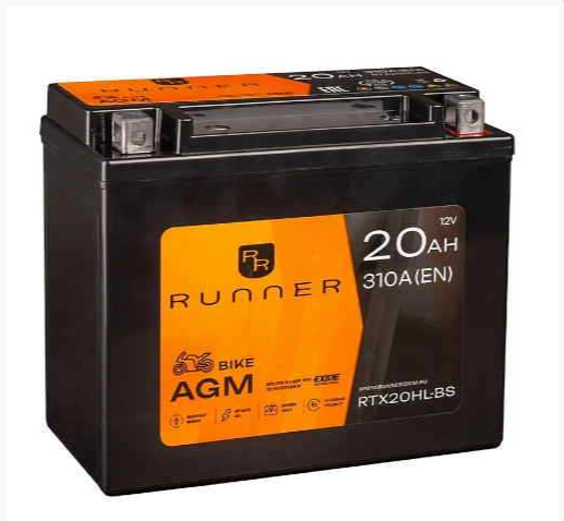 Аккумулятор мотоциклетный RUNNER RTX20HL-BS 20 А/ч 310A ПП (176x87x154) 176x87x154