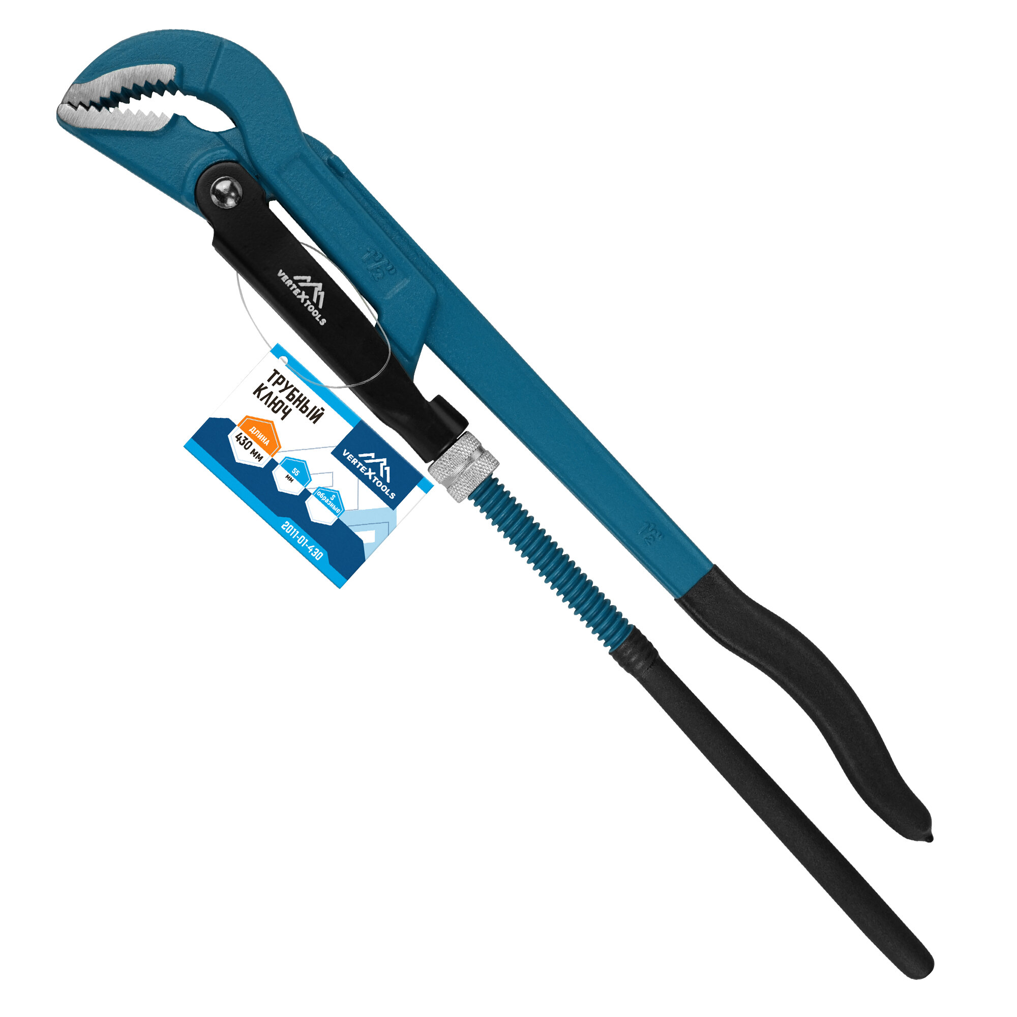 Трубный сантехнический ключ VertexTools 430 мм, 55 мм макс. раскрытие, тип S, цельнокованный