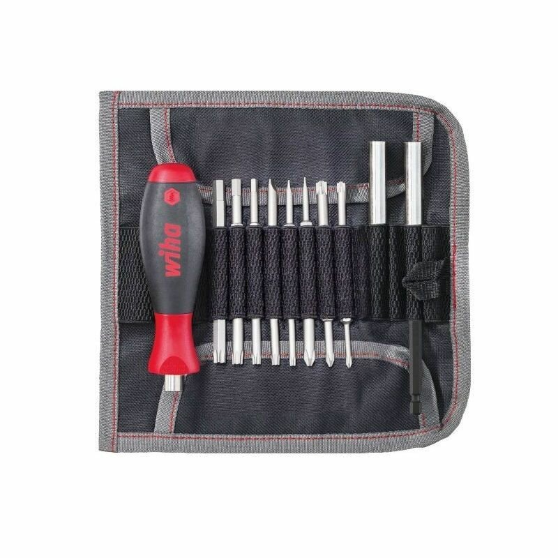 Монтажный отвёрточный набор в сумке-скатке: рукоятка-битодержатель, 16 бит длиной 50 мм, вставка-удлинитель (серия 9300) WIHA 44576