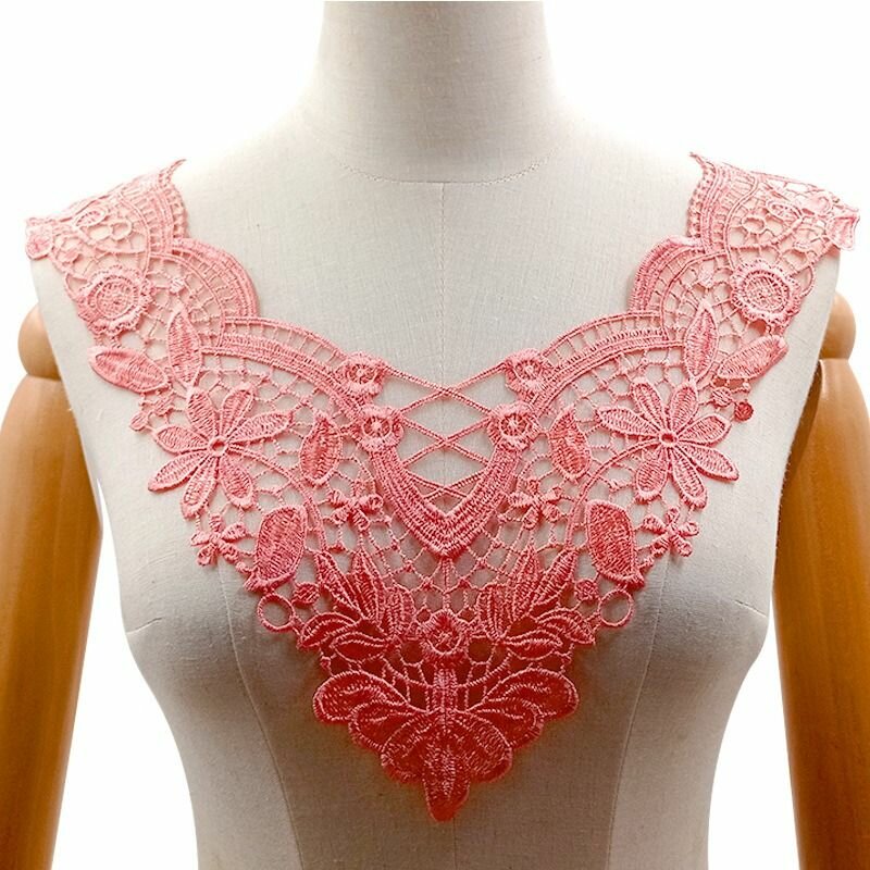 Воротник-жабо из водорастворимого кружева - Ажурная накладка на шею с цветочным узором (DIY аксессуар для одежды)