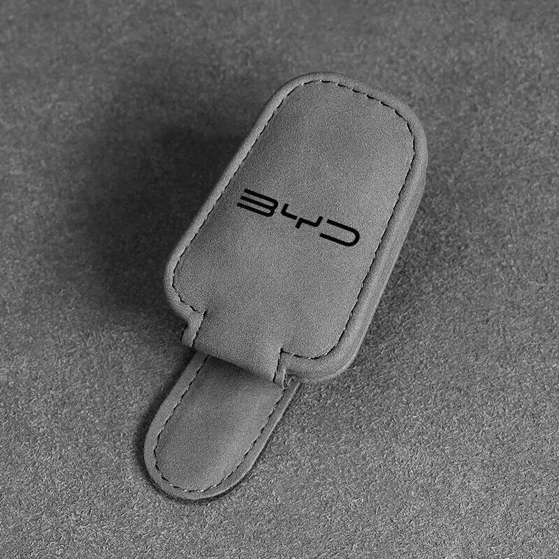 Серый искусственный мех кожаный держатель для очков в машину BYD - универсальное крепление на панель