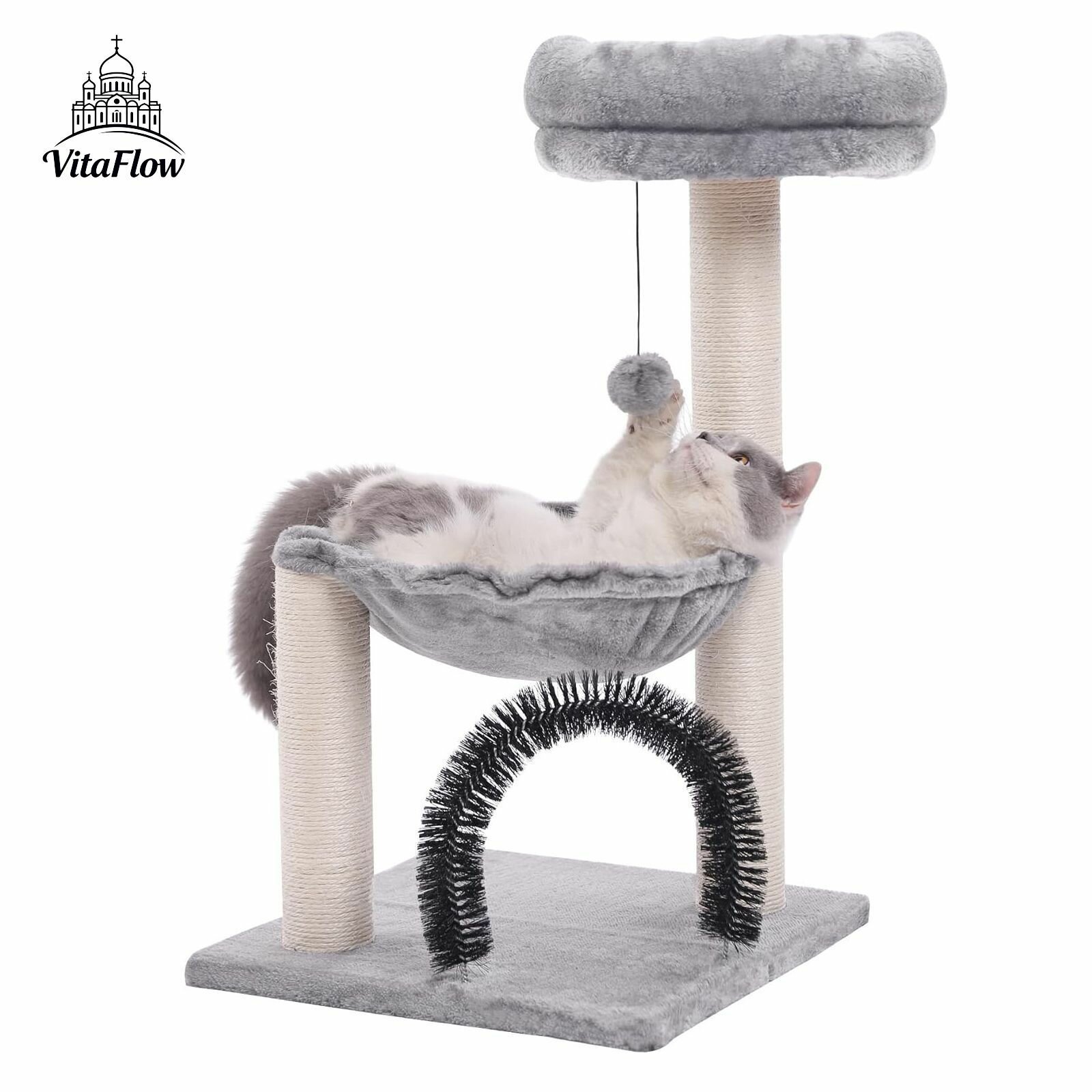 Интерьерная башня для кошек, кошки разных уровней, высотой 700 мм, с когтеточками, плюшевой корзинкой и вешалкой для отдыха во время игры, дерево для активного отдыха