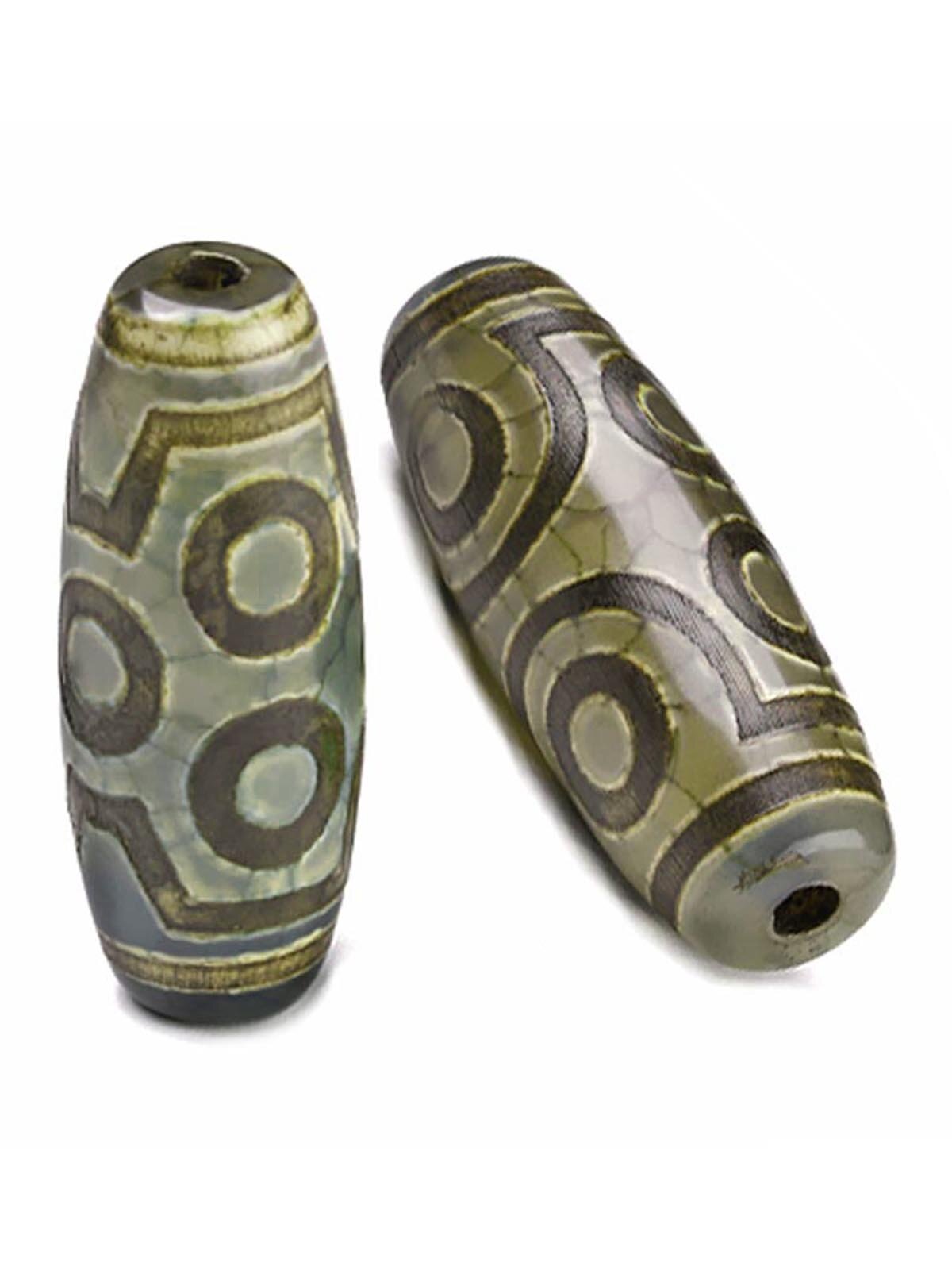 Бусина Дзи натуральный камень Агат серо-зеленый экзотика 7-глазая 0010840 цилиндр 30x12 мм, цена за 1 шт.