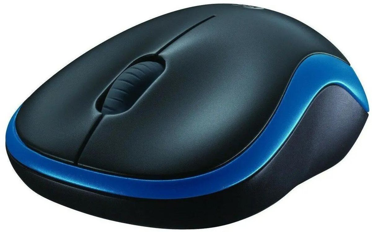 Мышь беспроводная Logitech Mouse M186 910-004132, черная/синяя, разрешение 1000 dpi, оптическая — фото 1