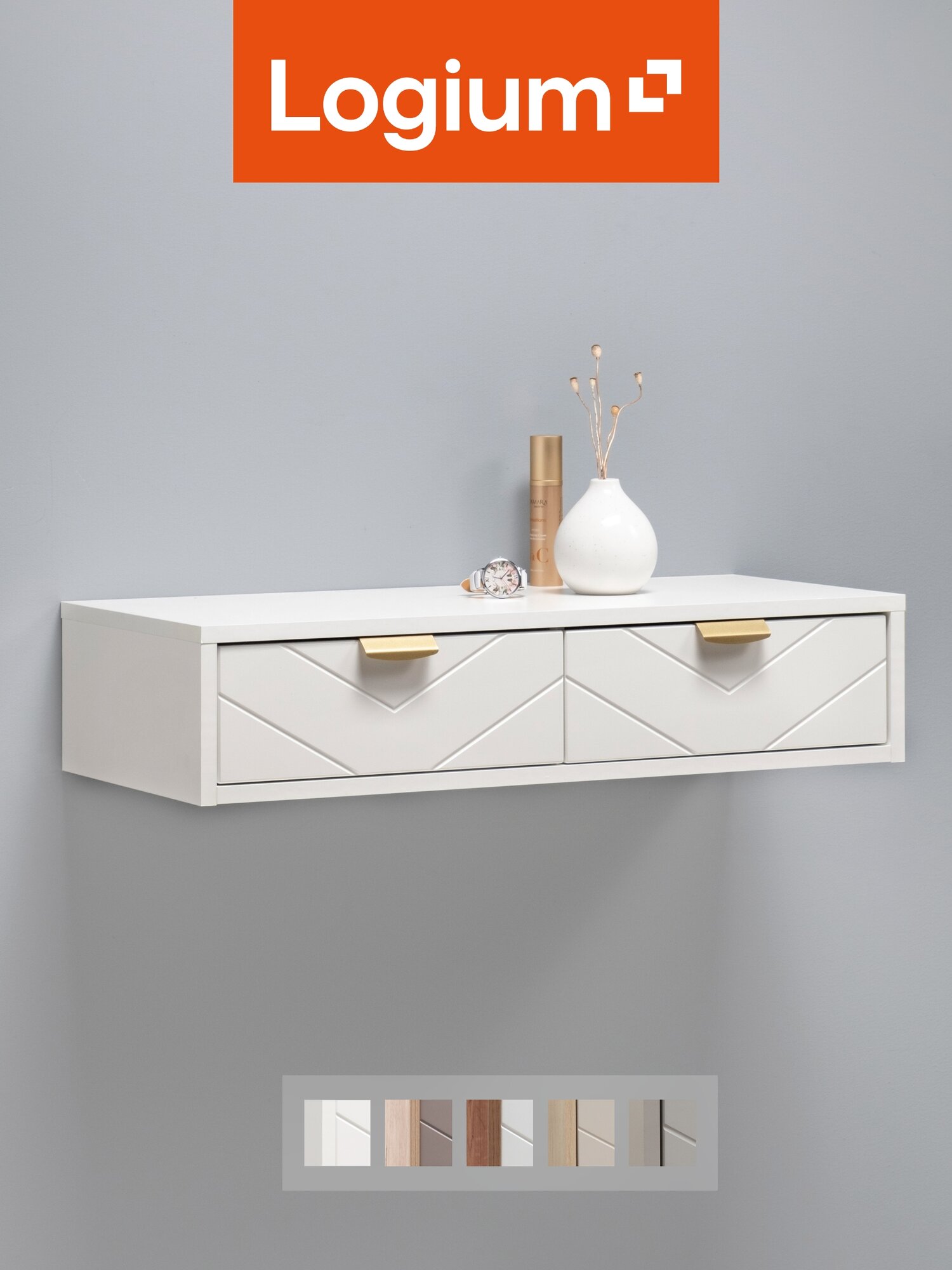 Туалетный столик подвесной LOGIUM Венеция 16.155.02 Белый шагрень, 75 см х 34 см х 16 см